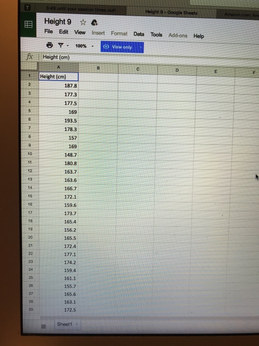 Solved E. Height 9 ☆e. File Edit View Insert Format Data | Chegg.com