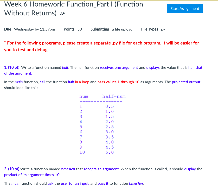 Solved Week 6 Homework: Function_Part I (Function Without | Chegg.com