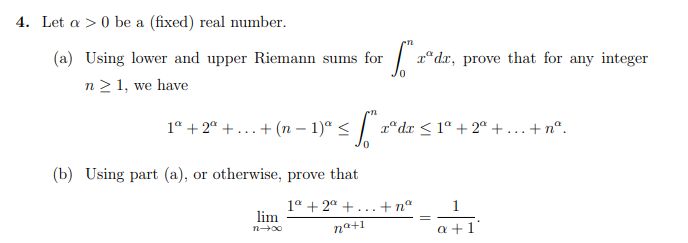 Solved Let α>0 be a (fixed) real number. (a) Using lower and | Chegg.com