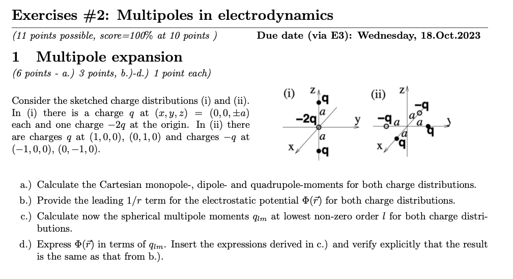 Solved Exercises \#2: Multipoles in electrodynamics (11 | Chegg.com