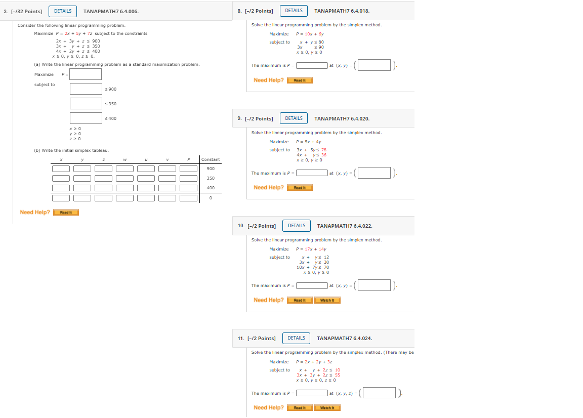 Solved 3. [-/32 Points] DETAILS TANAPMATH7 6.4.006. 8. [-12 | Chegg.com