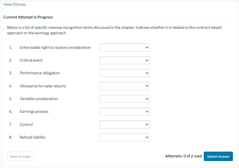Solved Below is a list of specific revenue recognition terms | Chegg.com