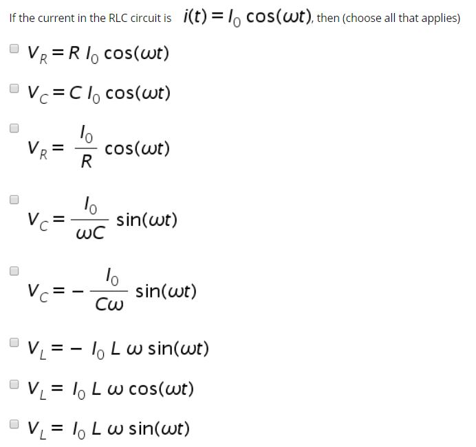 Solved If the current in the RLC circuit is i(t)=10 cos(wt), | Chegg.com