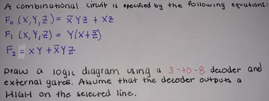Solved A combinational circuit is specified by the following | Chegg.com