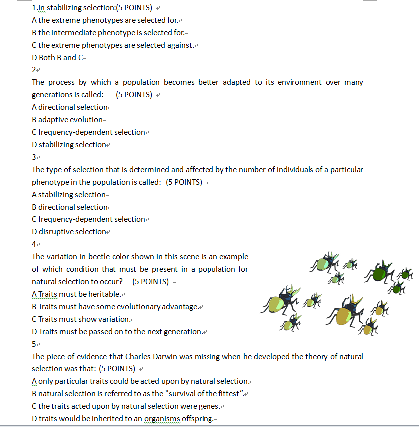 Solved 1.In stabilizing selection:(5 POINTS) A the extreme | Chegg.com