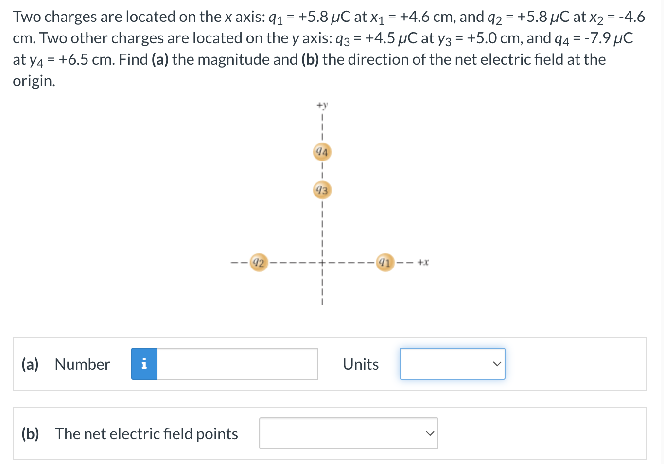 Solved Two charges are located on the x axis: q1=+5.8μC at | Chegg.com