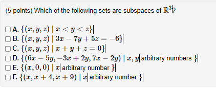 Solved (5 points) Which of the following sets are subspaces | Chegg.com