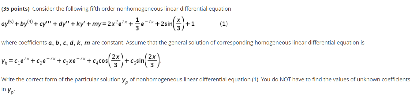 Solved (35 points) Consider the following fifth order | Chegg.com