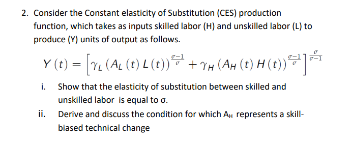 2. Consider the Constant elasticity of Substitution | Chegg.com