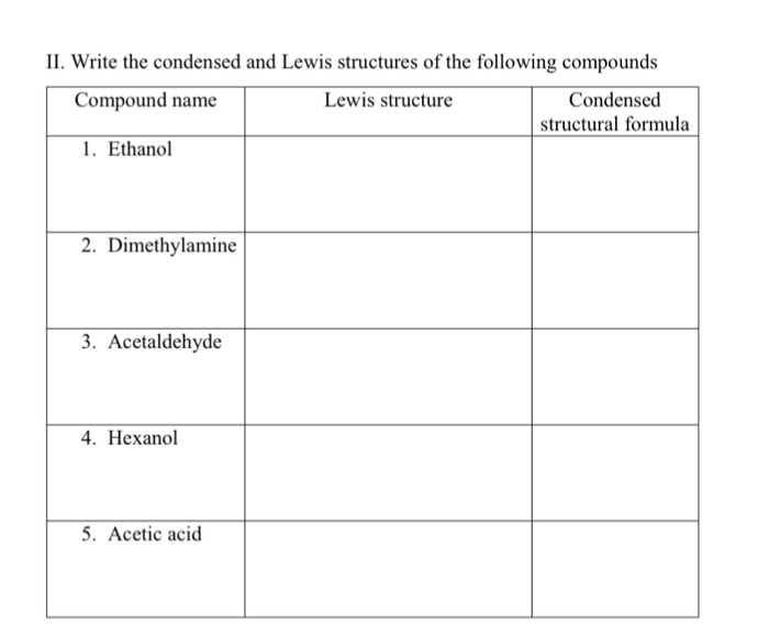 Solved II. Write the condensed and Lewis structures of the | Chegg.com