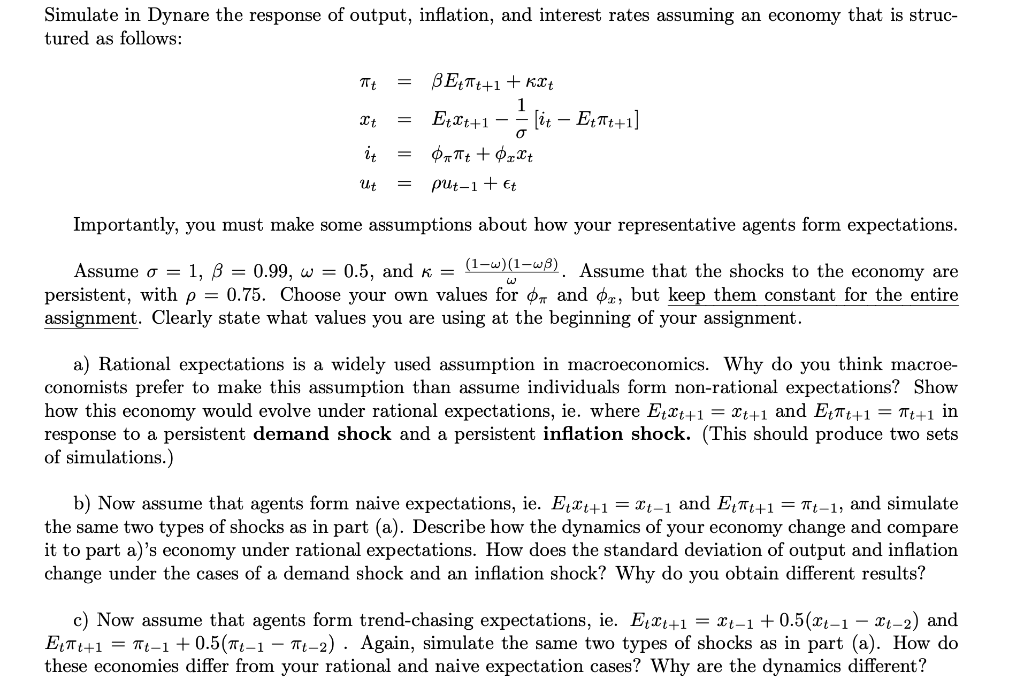 Solved Simulate in Dynare the response of output, inflation, | Chegg.com