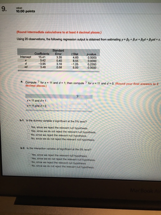 Solved Using 20 Observations The Following Regression Chegg