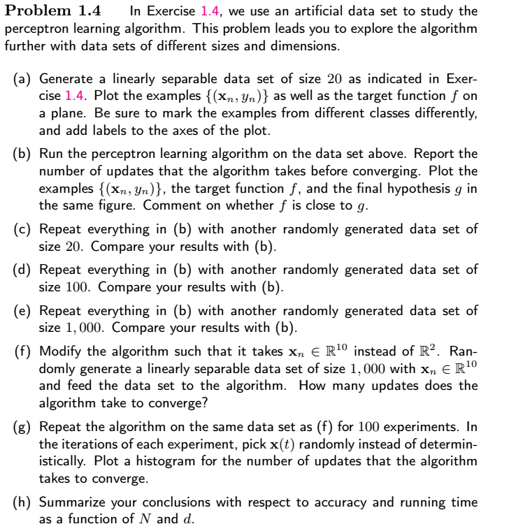 Problem 1.4In Exercise 1.4, we use an artificial data | Chegg.com