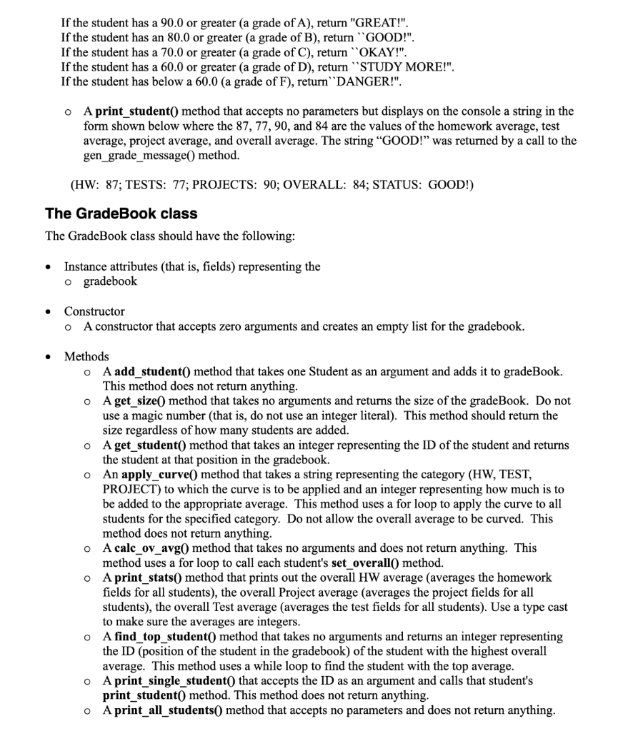 Overview This project involves creating a gradebook | Chegg.com