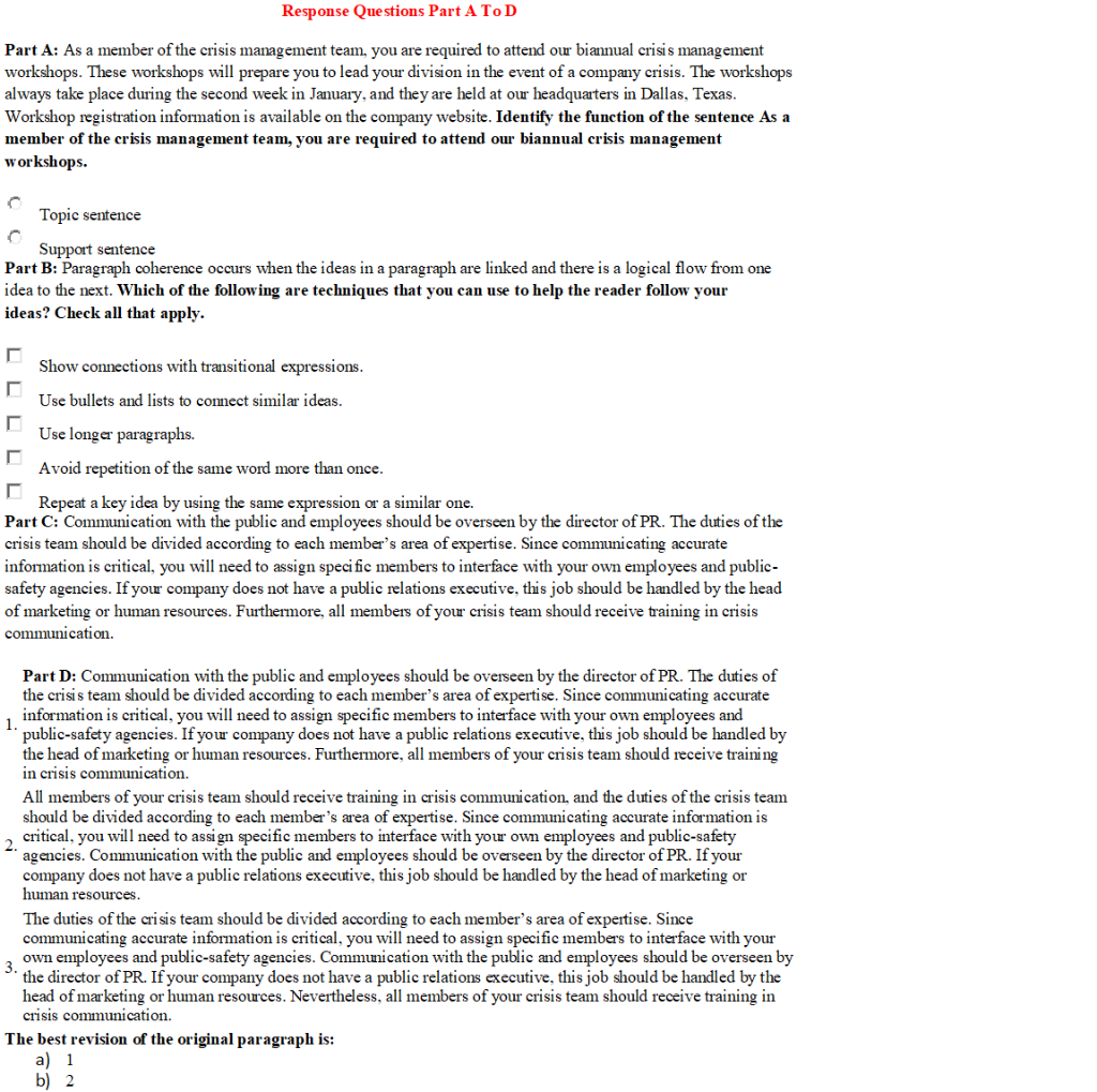 Solved Response Questions Part A TOD Part A: As a member of | Chegg.com