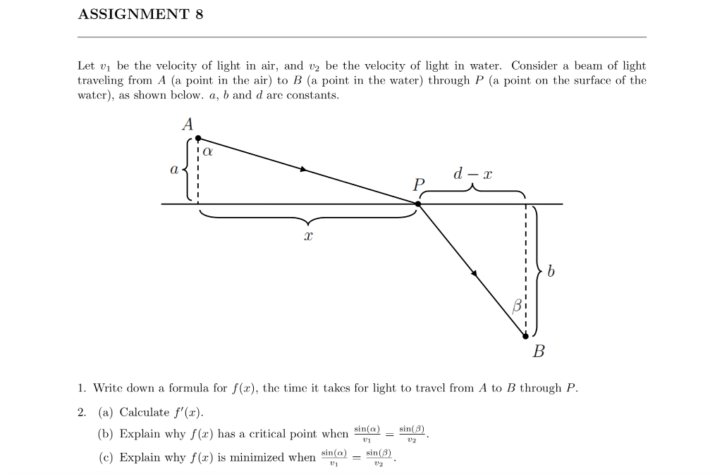 Solved ASSIGNMENT 8 Let vi be the velocity of light in air, | Chegg.com