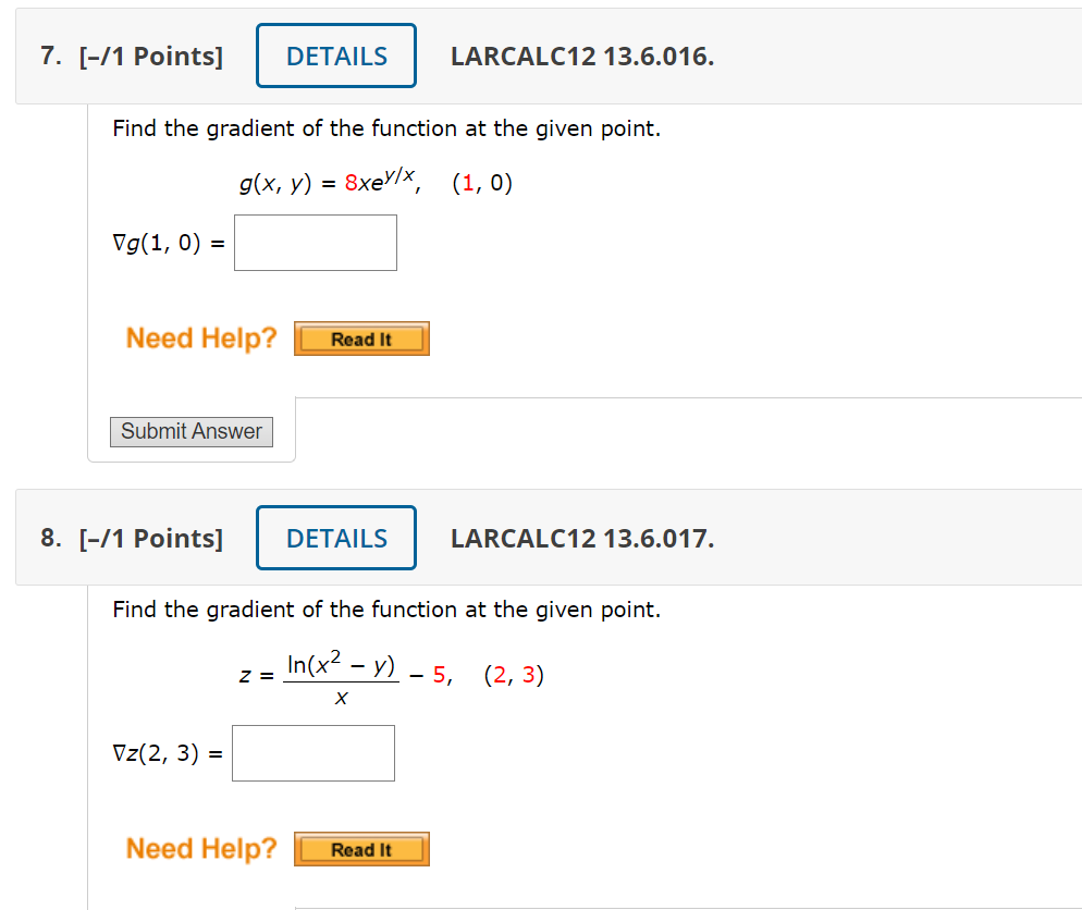 Solved Find the gradient of the function at the given point. | Chegg.com