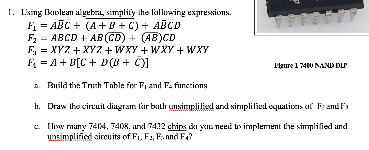 Solved = 1. Using Boolean algebra, simplify the following | Chegg.com