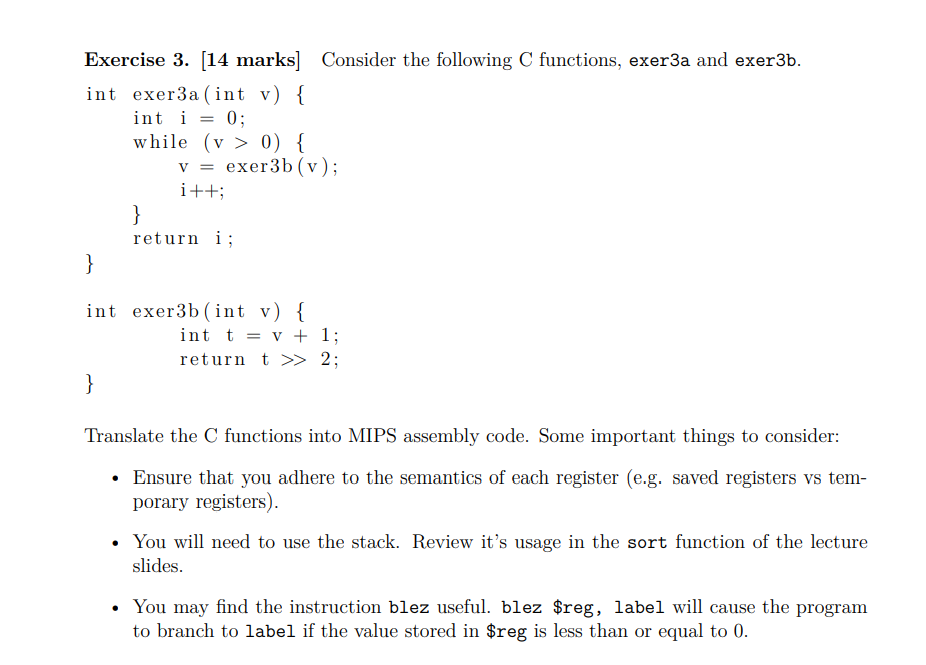 Solved Exercise 3. [14 marks] Consider the following C | Chegg.com