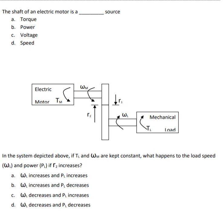 Solved source The shaft of an electric motor is a a. Torque | Chegg.com
