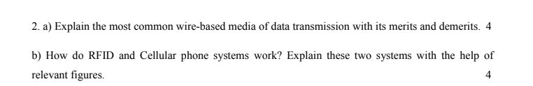 Solved 2. a) Explain the most common wire-based media of | Chegg.com