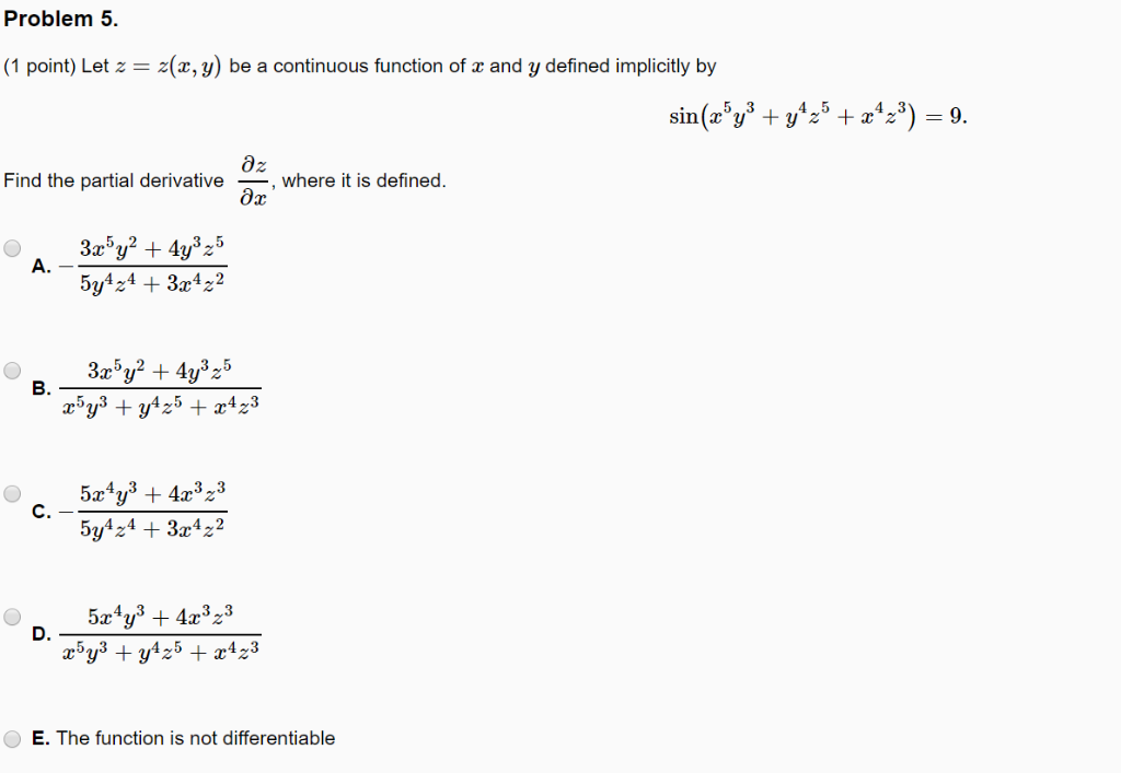 Solved Problem 5. (1 point) Let z - 2(x, y) be a continuous | Chegg.com