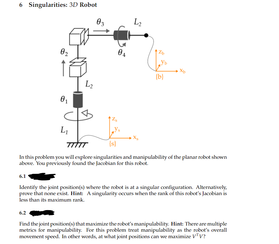 6 ﻿Singularities: \( 3 ﻿D \) ﻿RobotIn this problem | Chegg.com