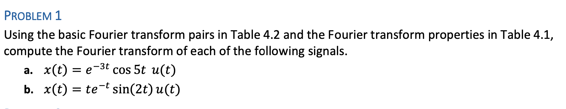 Solved PROBLEM 1 Using the basic Fourier transform pairs in | Chegg.com