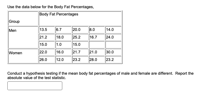Solved Use the data below for the Body Fat | Chegg.com