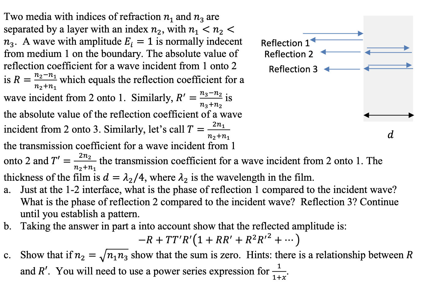 Two media with indices of refraction n and nz are | Chegg.com