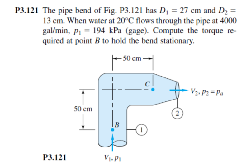 Solved P3.121 The pipe bend of Fig. P3.121 has D-27 cm and | Chegg.com
