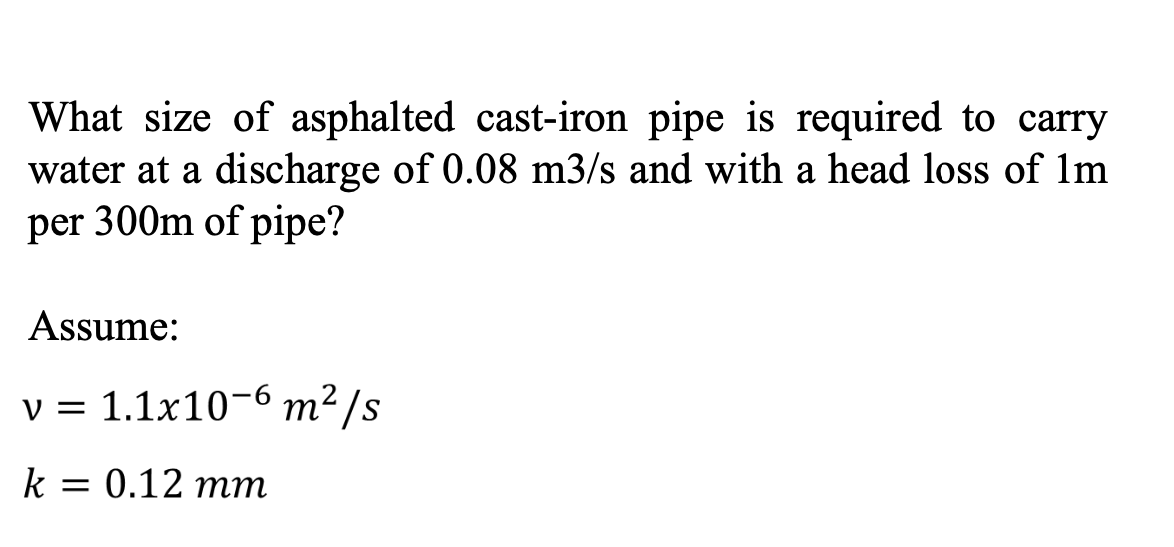 Solved What size of asphalted cast-iron pipe is required to | Chegg.com