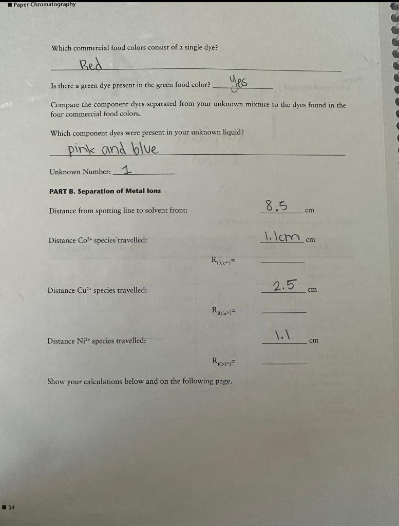 Solved PART A. Separation of Dyes in Food Colors Unknown | Chegg.com