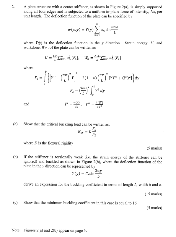 Solved 2. A plate structure with a center stiffener, as | Chegg.com