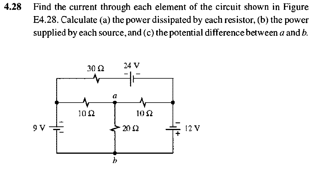 Solved 4.28 Find the current through each element of the | Chegg.com