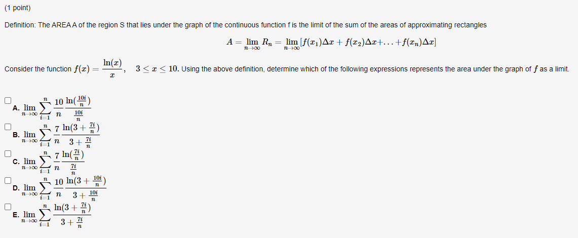 Solved Definition: The AREA A of the region S that lies | Chegg.com