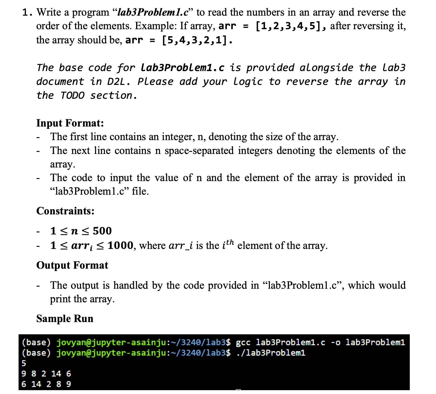 Solved Write a program "lab3Problem 1.c" ﻿to read the | Chegg.com