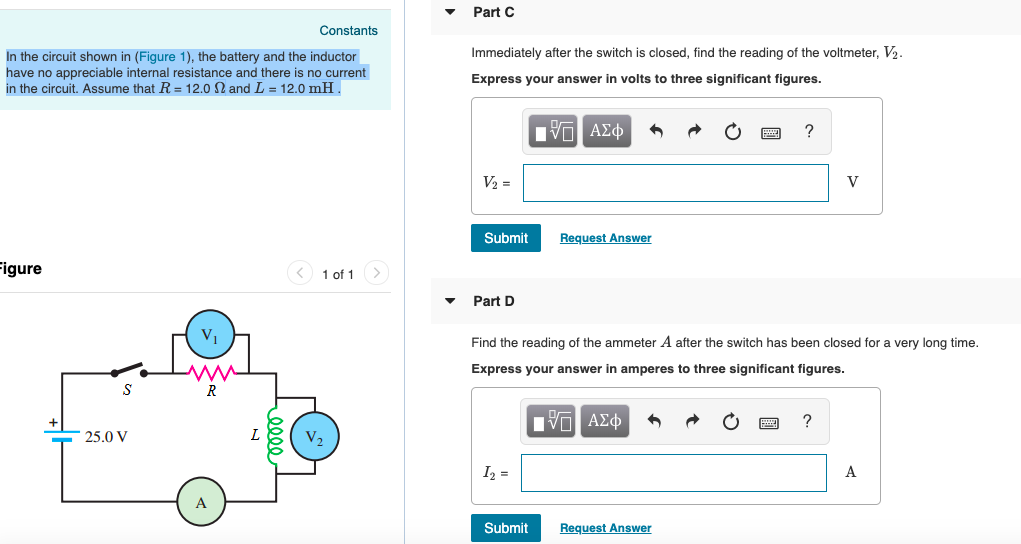 Solved Part C Constants Immediately after the switch is | Chegg.com