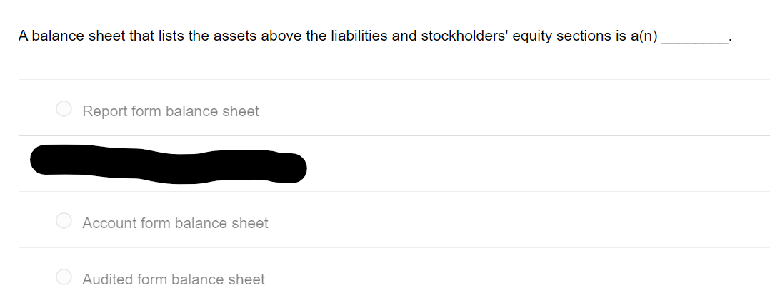 Solved A balance sheet that lists the assets above the | Chegg.com