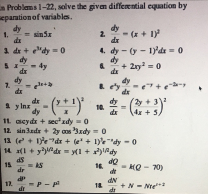 Solved Solve The Given Differential Equation By Separation
