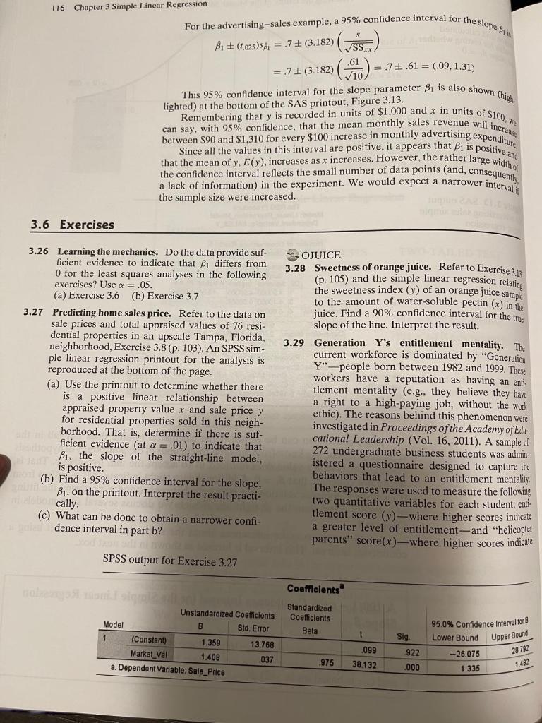 Solved 116 Chapter 3 Simple Linear Regression For the | Chegg.com
