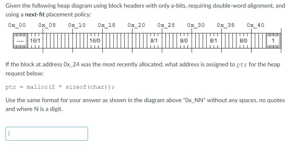 Solved Given the following heap diagram using block headers | Chegg.com