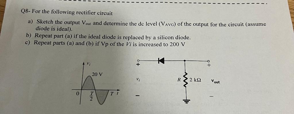 Solved Q8- For the following rectifier circuit a) Sketch the | Chegg.com