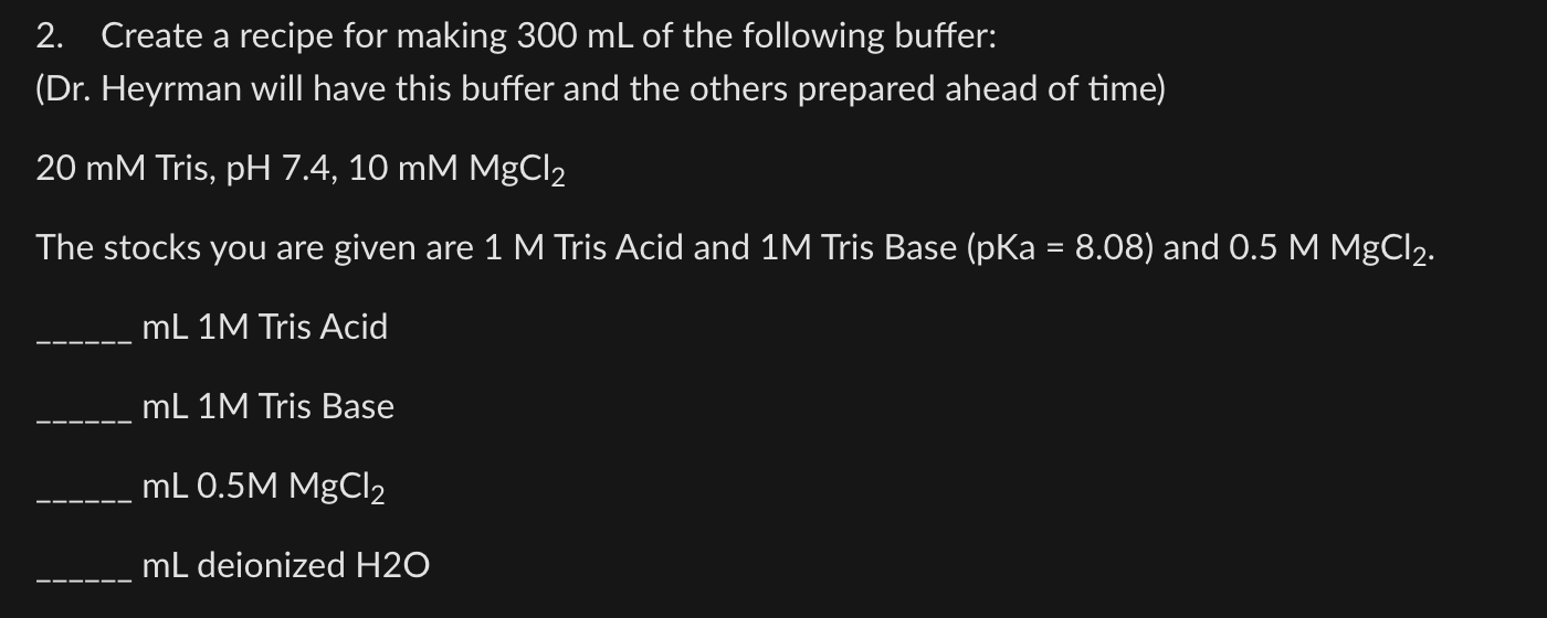 Solved 2 Create A Recipe For Making 300 Ml Of The Following