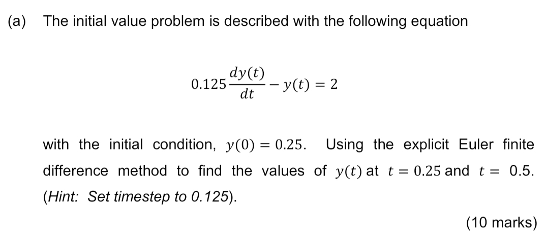 Solved (a) The initial value problem is described with the | Chegg.com