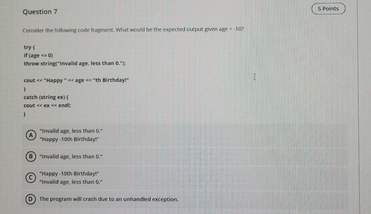 Solved 5 Points Question 7 Consider the following code | Chegg.com