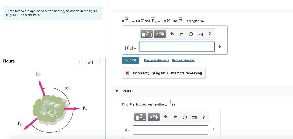 Solved Three forces are applied to a tree sapling, as shown | Chegg.com