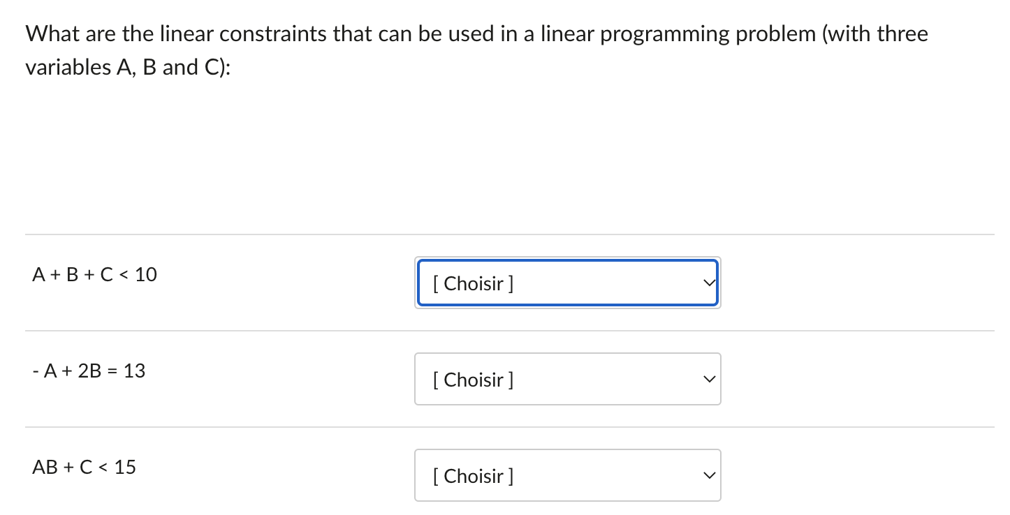 Solved What are the linear constraints that can be used in a | Chegg.com