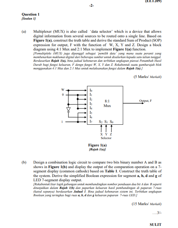 Solved (EET 209) -2- Question 1 Soalan 11 (a) Multiplexer | Chegg.com