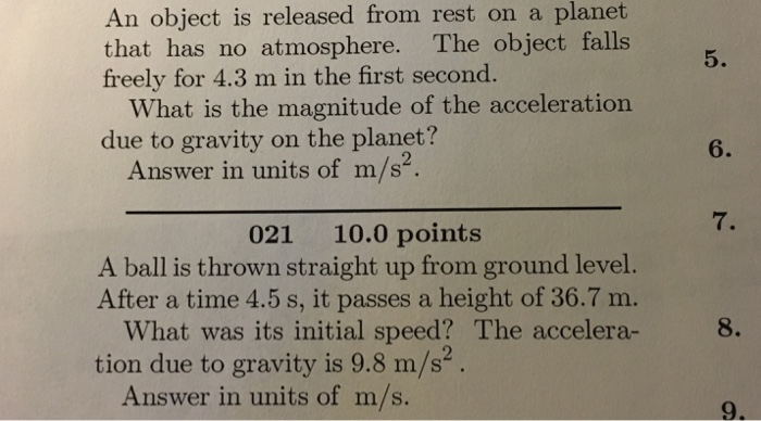 Solved An Object Is Released From Rest On A Planet That Has